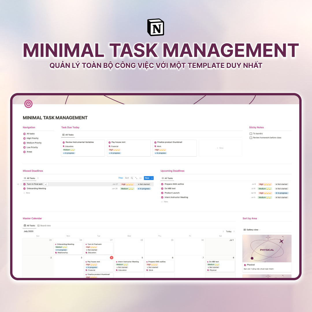 MINIMAL TASK MANAGEMENT NOTION TEMPLATE - QUẢN LÝ TOÀN BỘ CÔNG VIỆC VỚI MỘT NOTION TEMPLATE DUY NHẤT